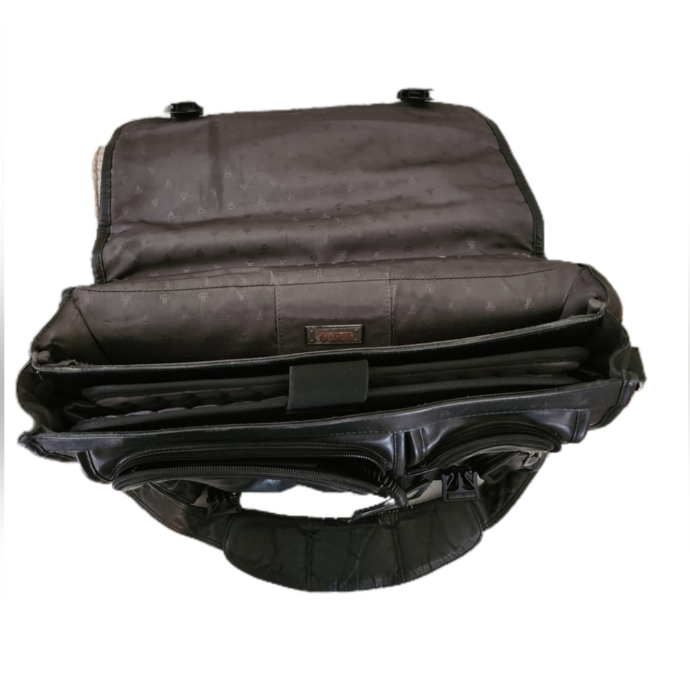 Vintage Tumi Black Leather Expandable Flap, Briefcase… - Gem